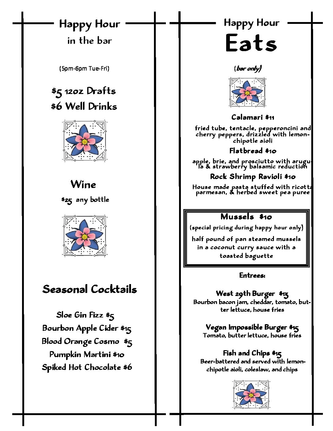 Menus - West 29th Restauraunt